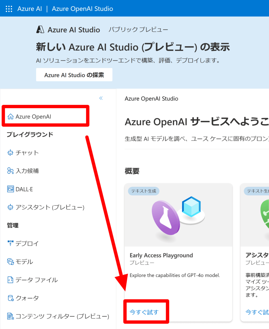 Azure OpenAI GPT-4o をプレビュー プレイグラウンドでテストする | ギークフジワラ